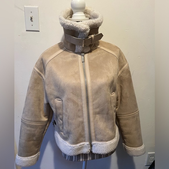 Zara | Jackets & Coats | Zara Womens Double Faced Faux Shearling Taupe ...